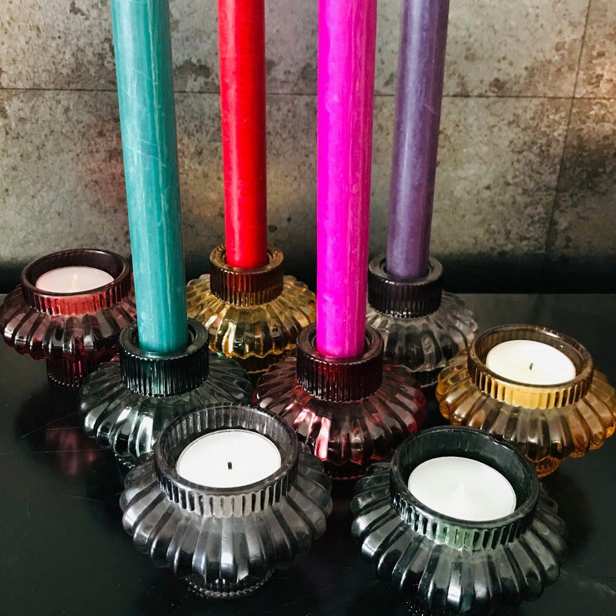Coloured glass candlesticks – Rosie-Loves